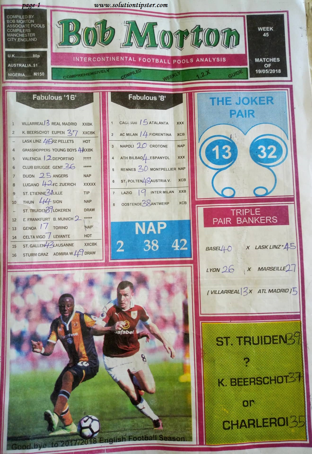 Week 45 Pool RSK Paper 2018: Soccer, Bob Morton, Capital International ...