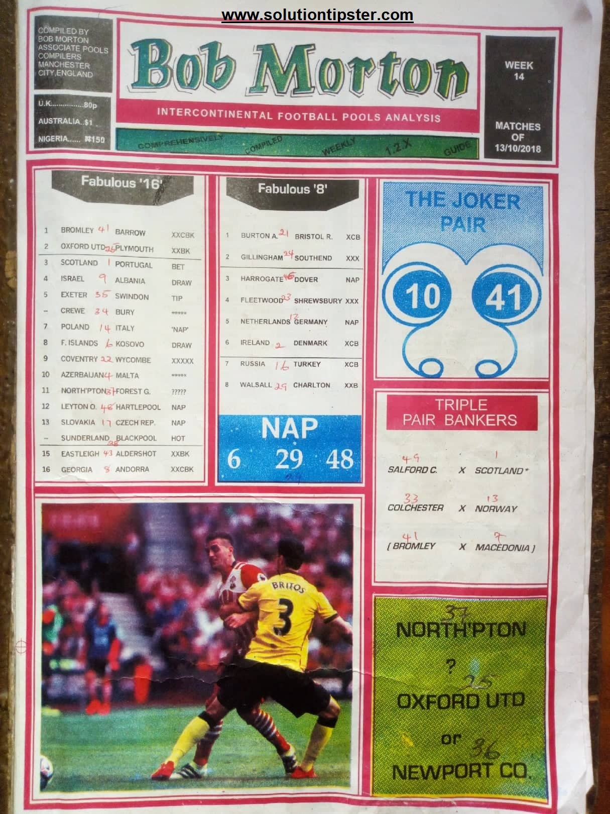 Week 14 Pool RSK Papers 2018: Soccer, Bob Morton, Capital International ...