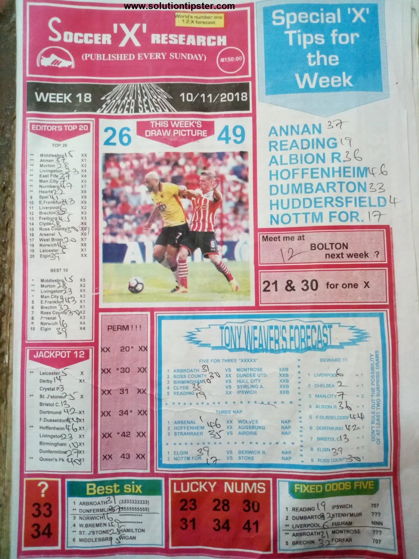 Week 18 Pool RSK Papers 2018: Soccer, Bob Morton, Capital, Winstar, Big ...