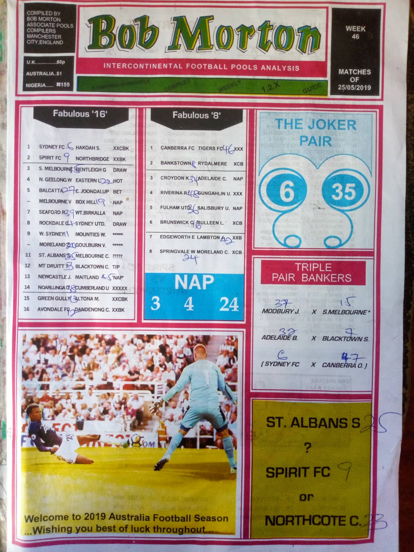 Week 46 Pools RSK Papers 2019: Soccer, Bob Morton, Capital Intl ...