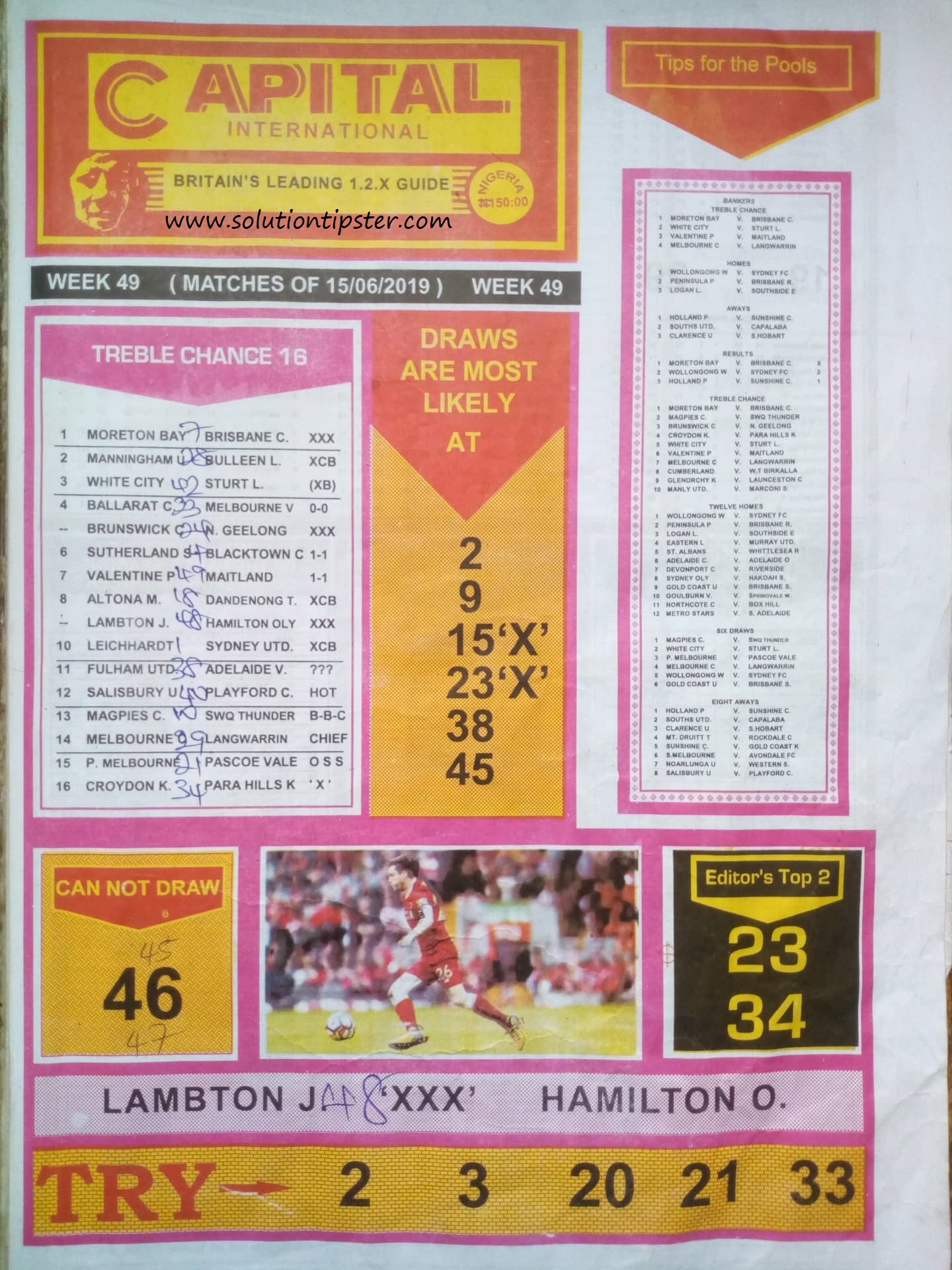 Week 49 Pools RSK Papers 2019: Soccer, Bob Morton, Capital Intl ...