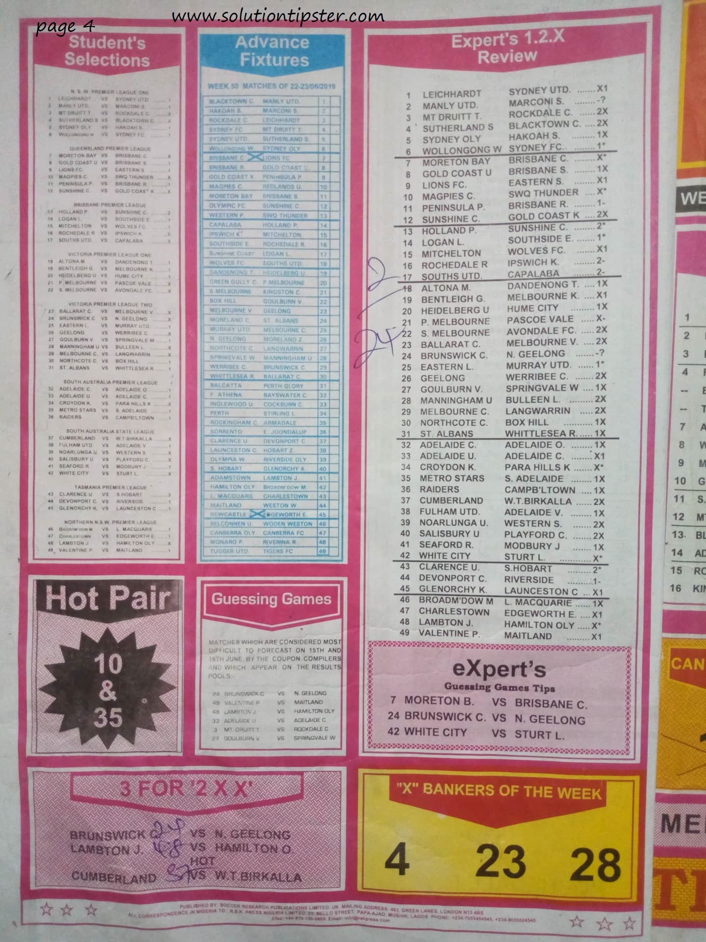 Week 49 Pools RSK Papers 2019: Soccer, Bob Morton, Capital Intl ...