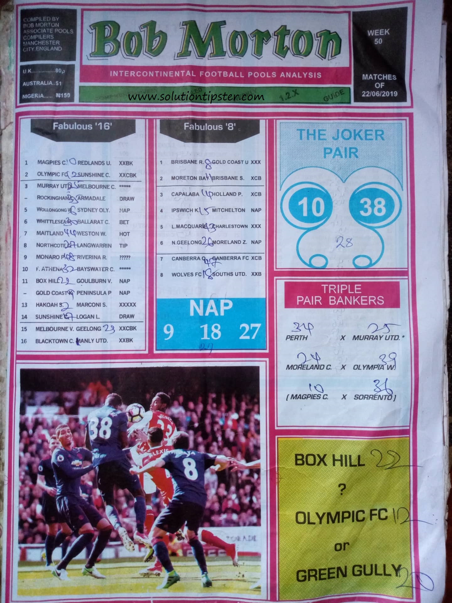 Week 50 Pools RSK Papers 2019: Soccer, Bob Morton, Capital Intl ...