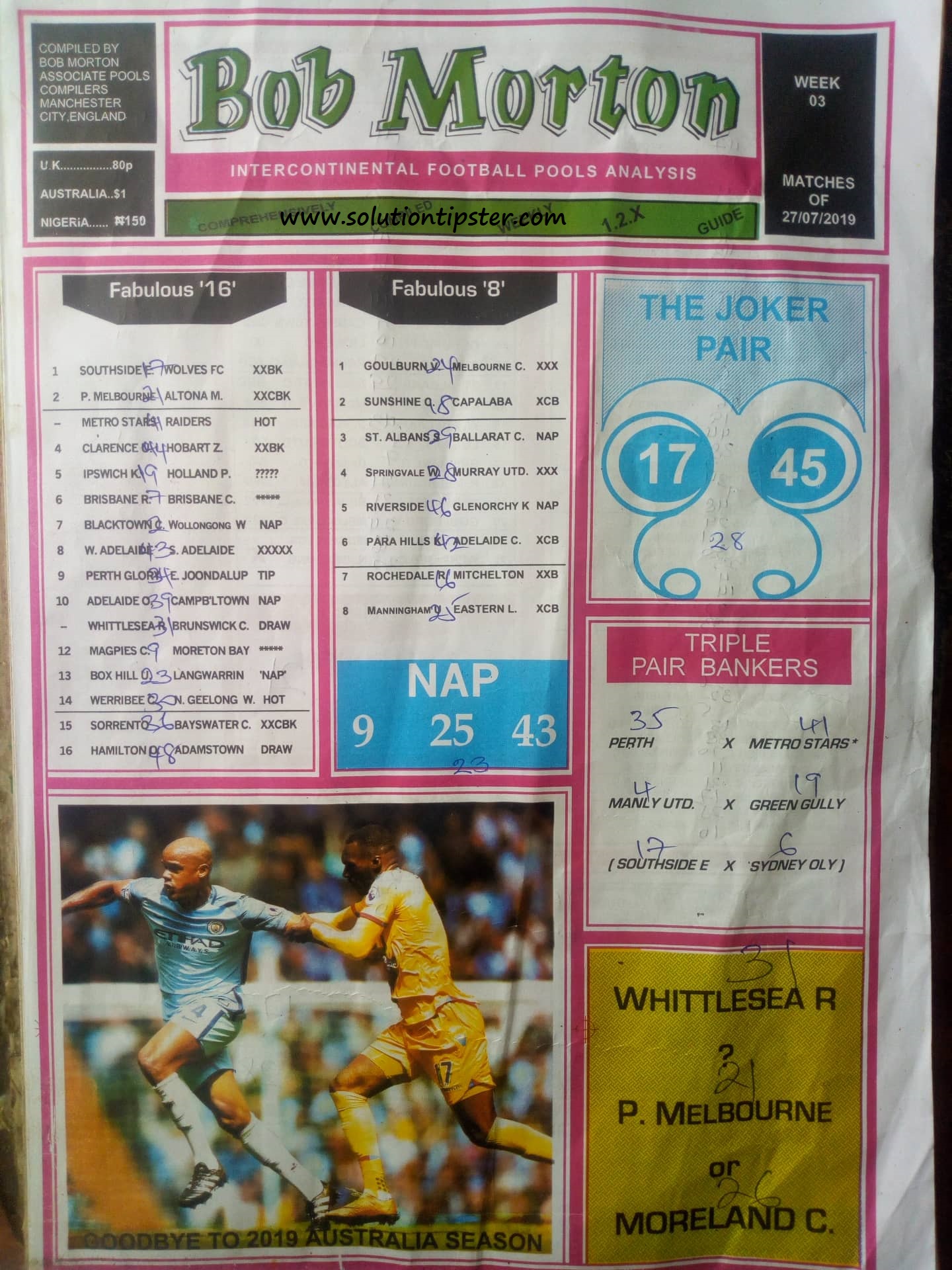 Week 03 Pools RSK Papers 2019: Soccer, Bob Morton, Capital Intl ...