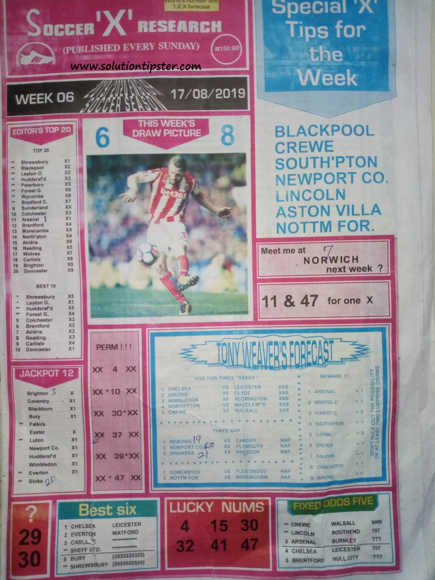 Week 6 Pools RSK Papers 2019: Soccer, Bob Morton, Capital Intl, Winstar ...