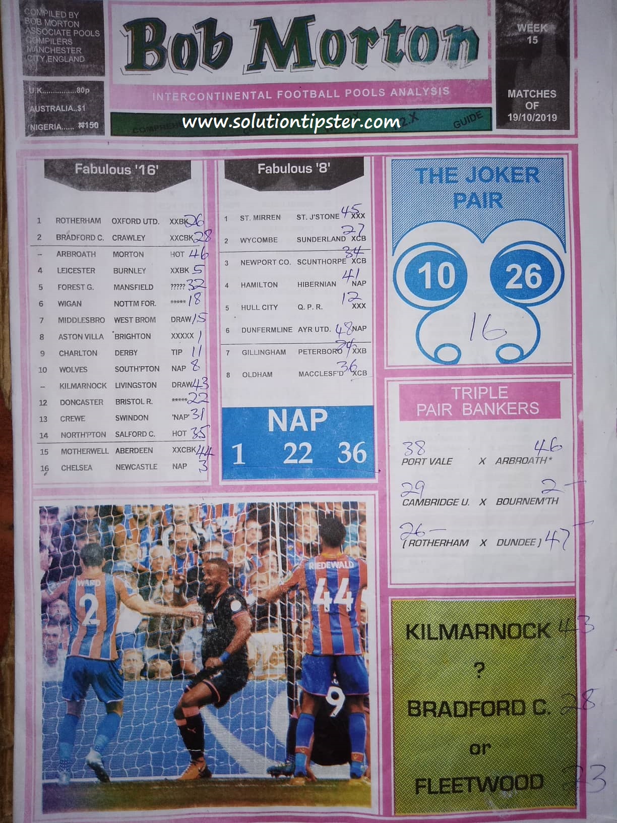 Week 15 Pools RSK Papers 2019: Soccer, Bob Morton, Capital Intl ...