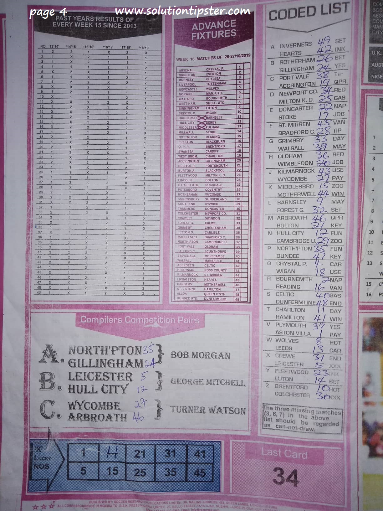 Week 15 Pools RSK Papers 2019: Soccer, Bob Morton, Capital Intl ...