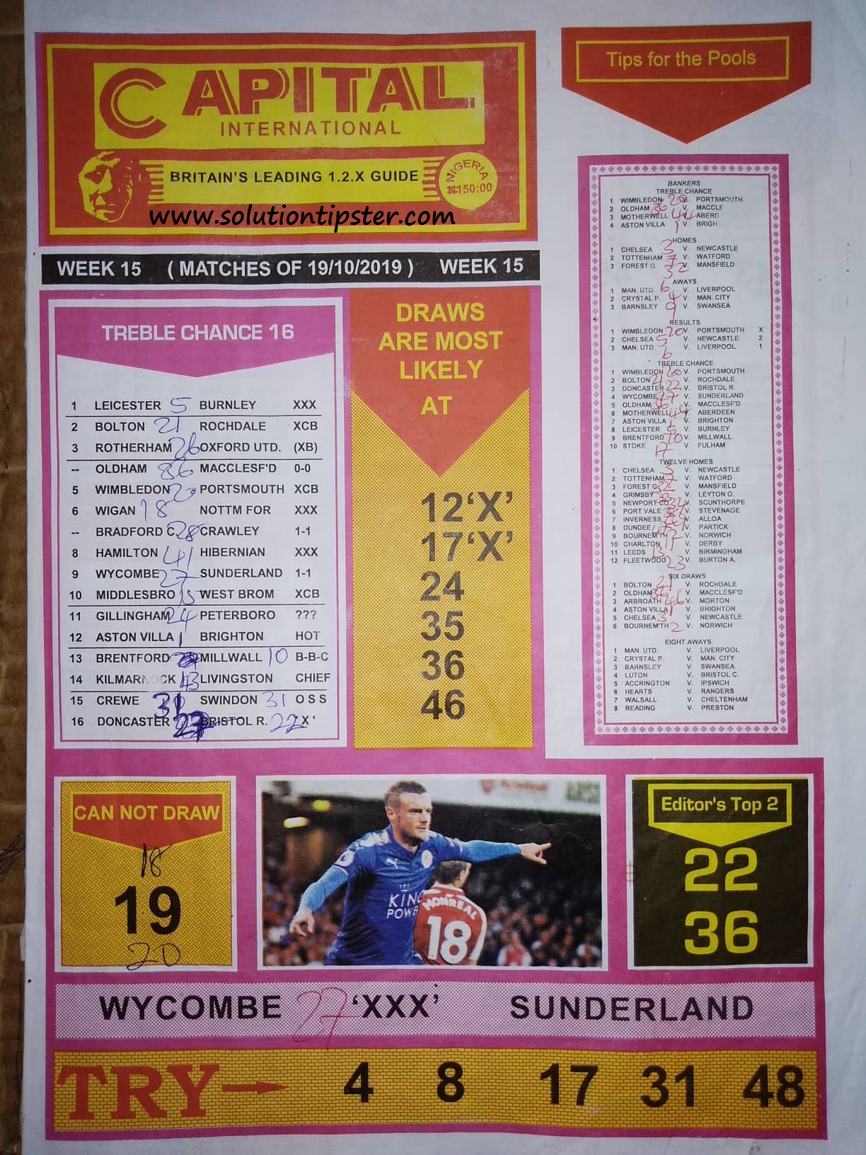 Week 15 Pools RSK Papers 2019: Soccer, Bob Morton, Capital Intl ...