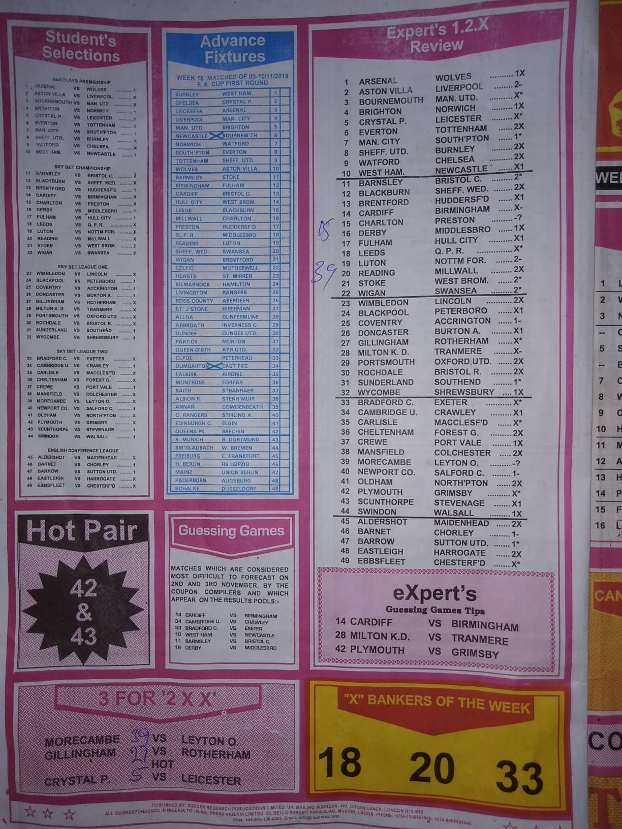 Week 17 Pools RSK Papers 2019: Soccer, Bob Morton, Capital Intl ...