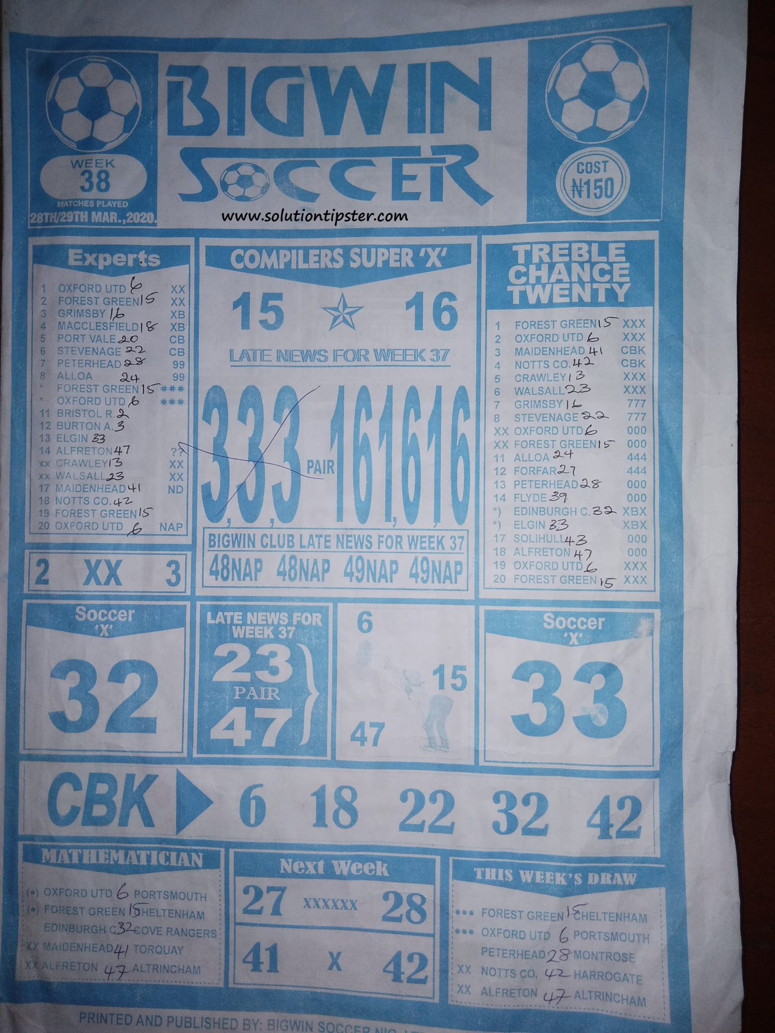 Week 38 Pools RSK Papers 2020: Soccer, Bob Morton, Capital Intl ...