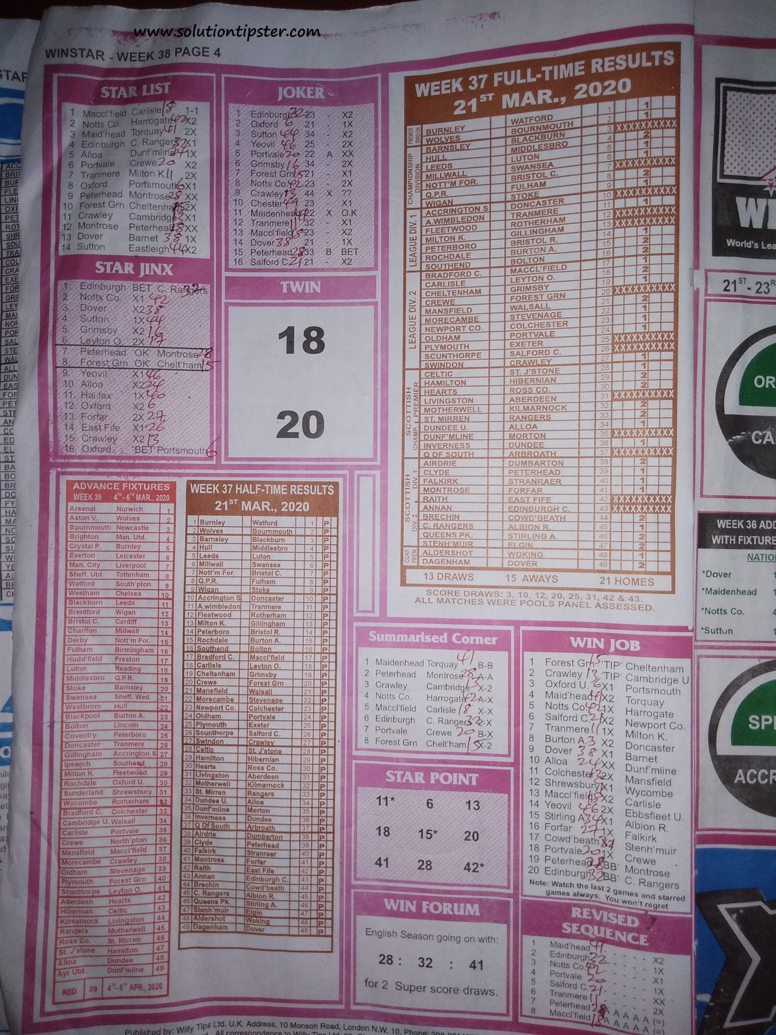 Week 38 Pools RSK Papers 2020: Soccer, Bob Morton, Capital Intl ...