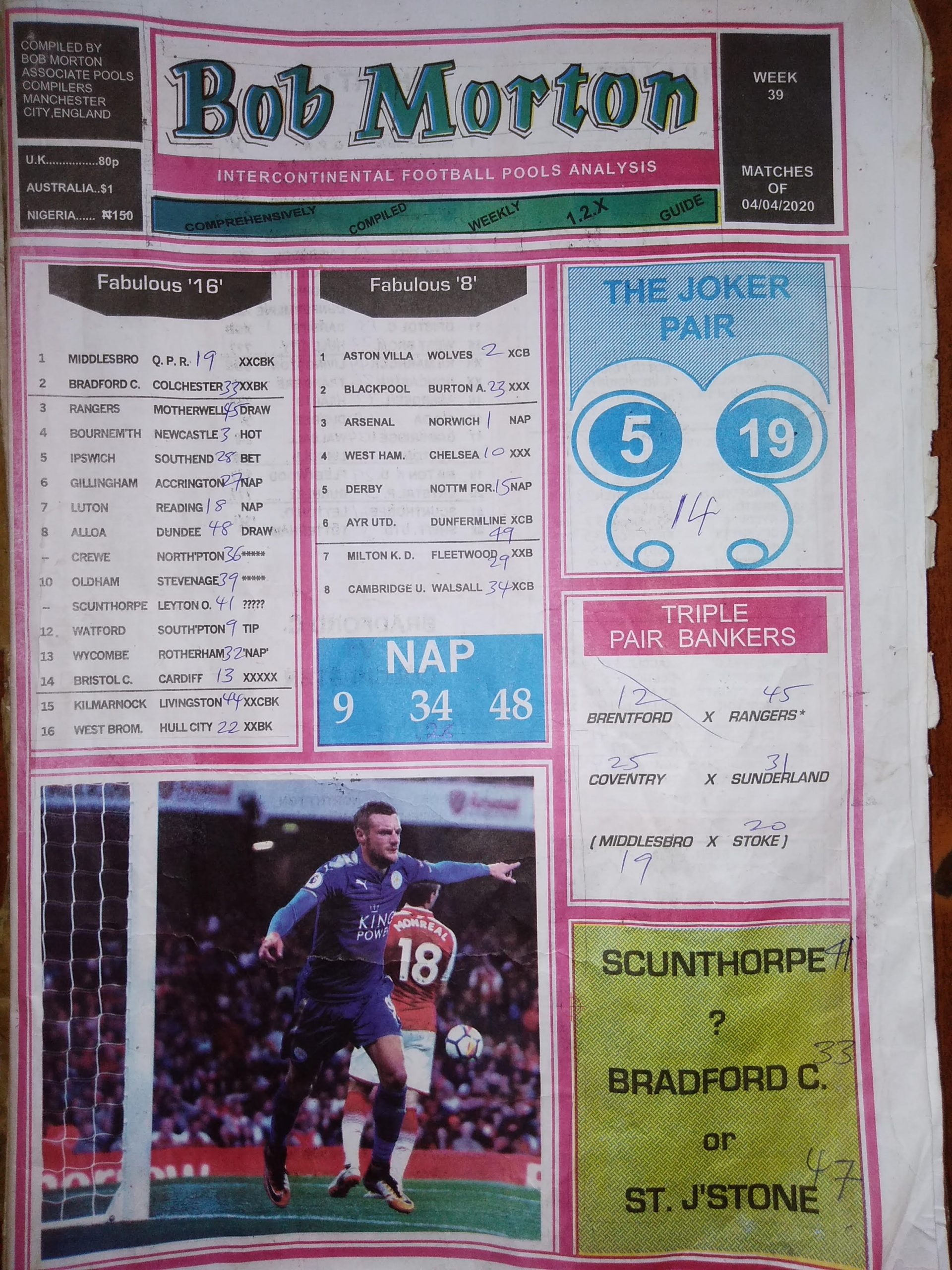 Week 39 Pools RSK Papers 2020: Soccer, Bob Morton, Capital Intl ...