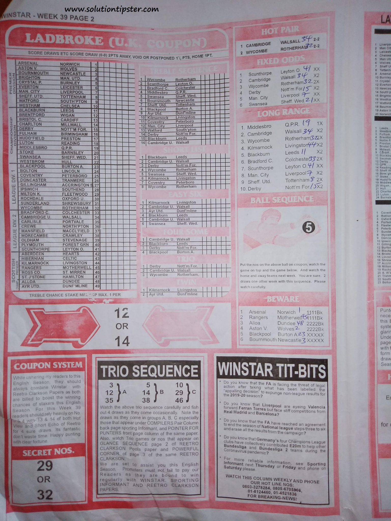 Week 39 Pools RSK Papers 2020: Soccer, Bob Morton, Capital Intl ...