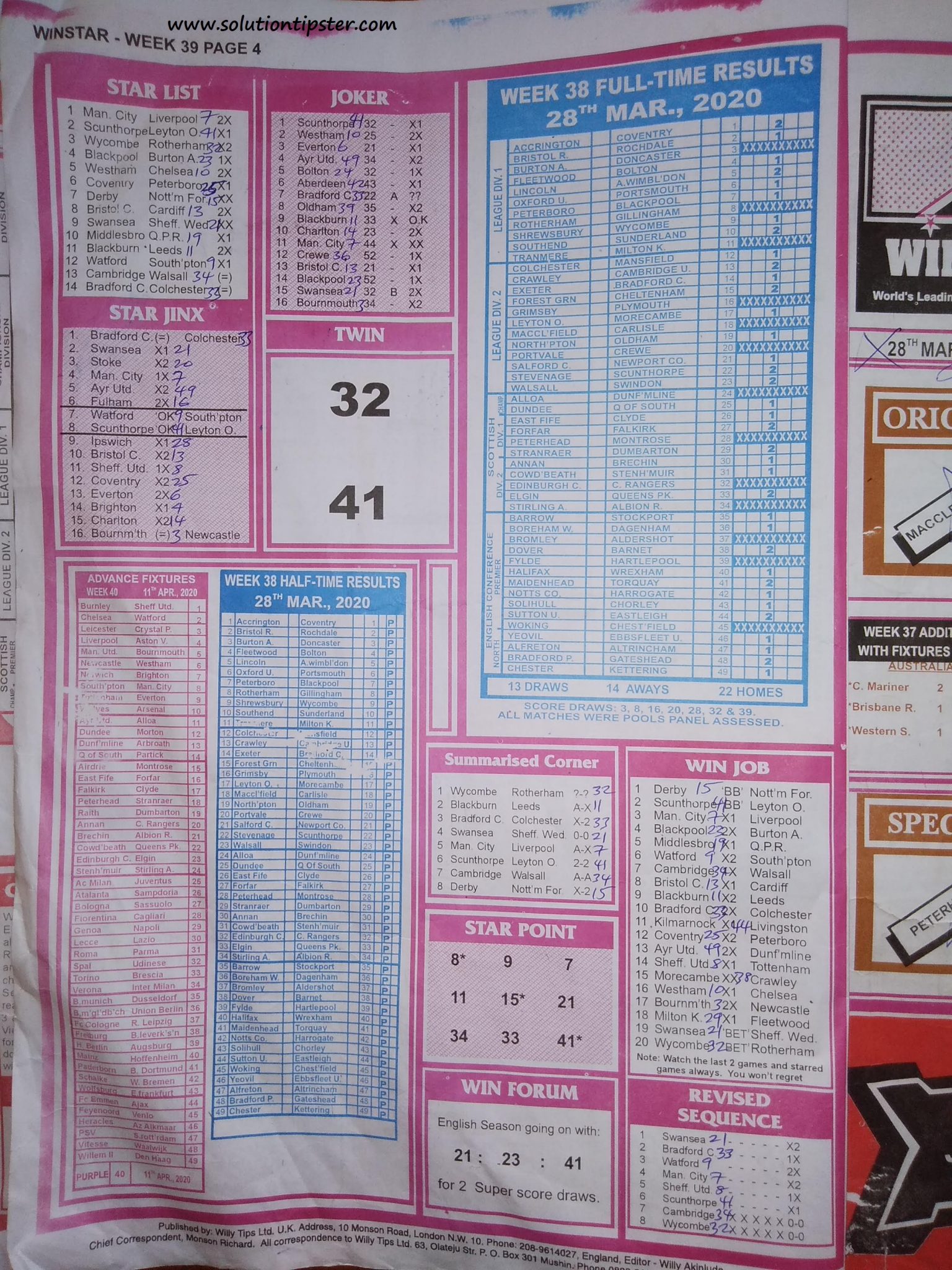 Week 39 Pools RSK Papers 2020: Soccer, Bob Morton, Capital Intl ...