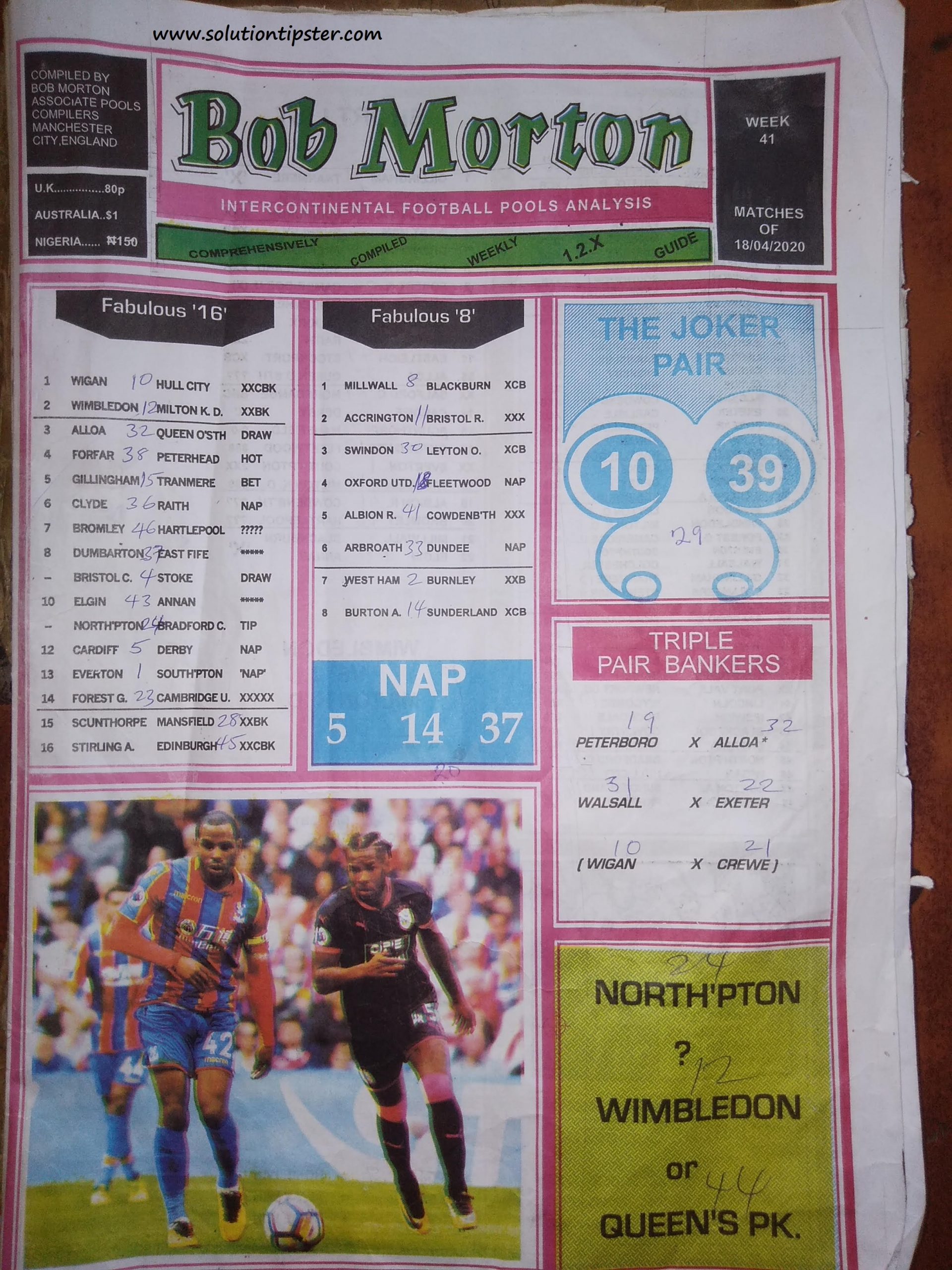 Week 41 Pools RSK Papers 2020: Soccer, Bob Morton, Capital Intl ...