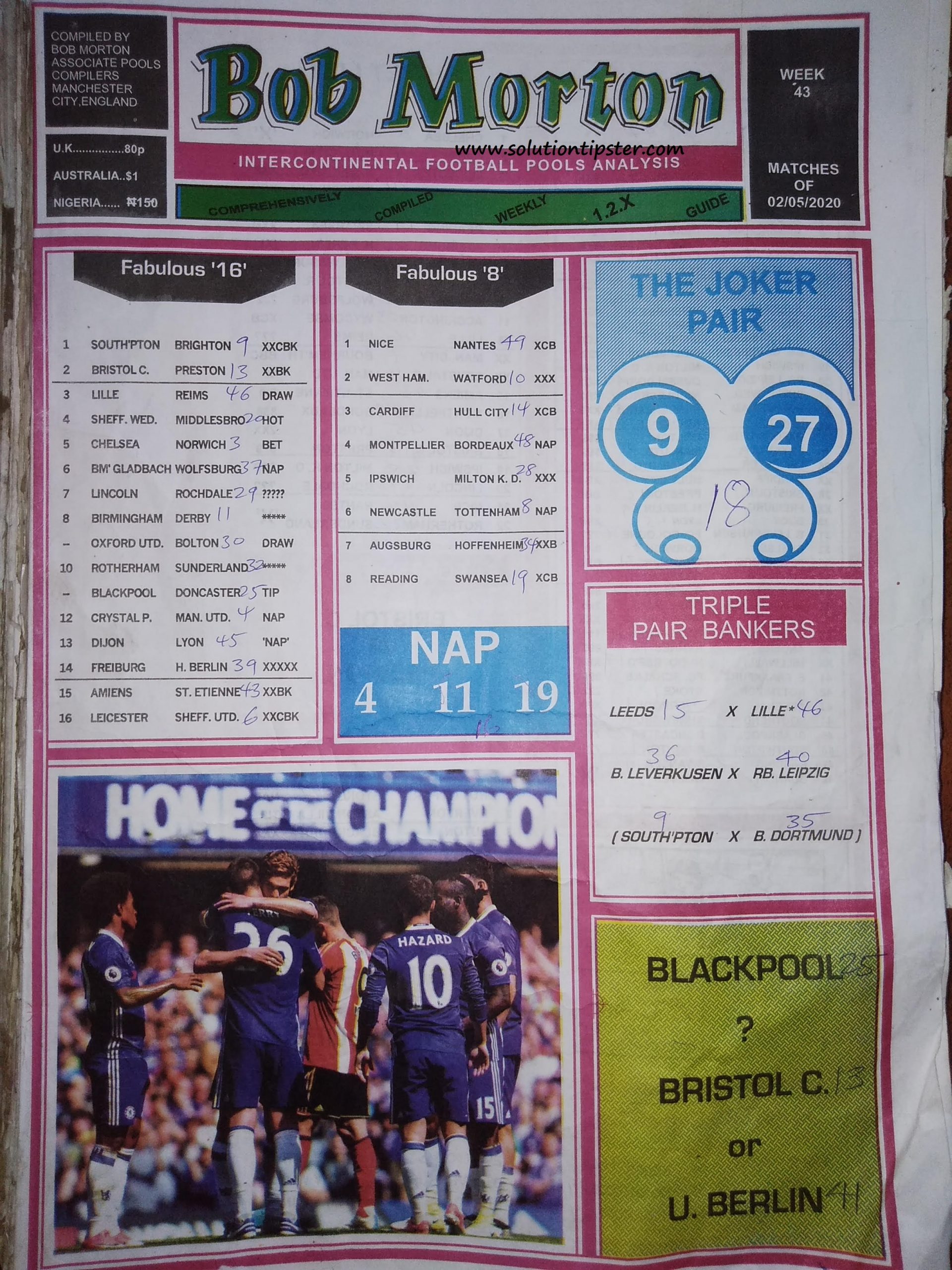 Week 43 Pools RSK Papers 2020: Soccer, Bob Morton, Capital Intl ...