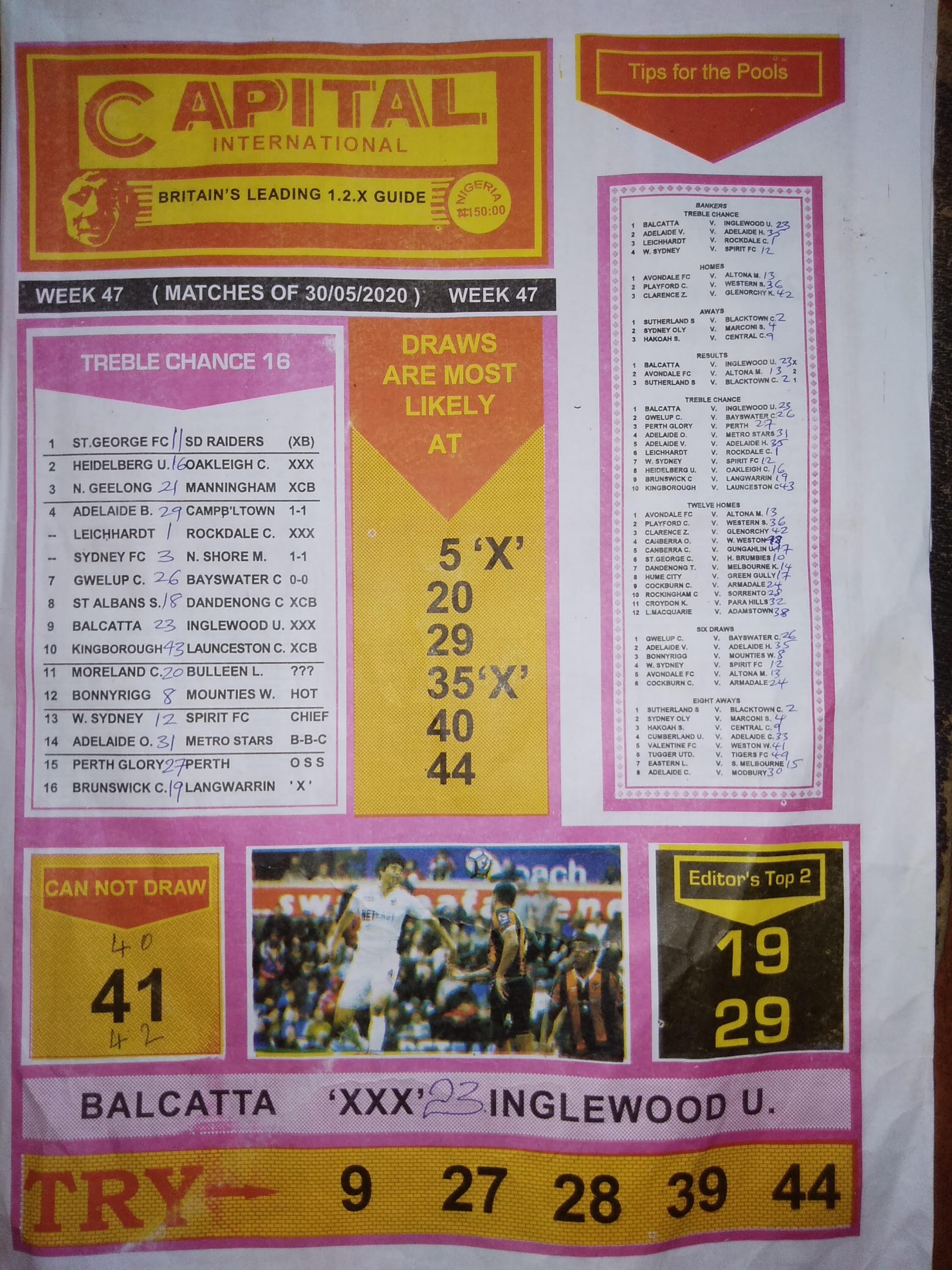 Week 47 Pools RSK Papers 2020: Soccer, Bob Morton, Capital Intl ...