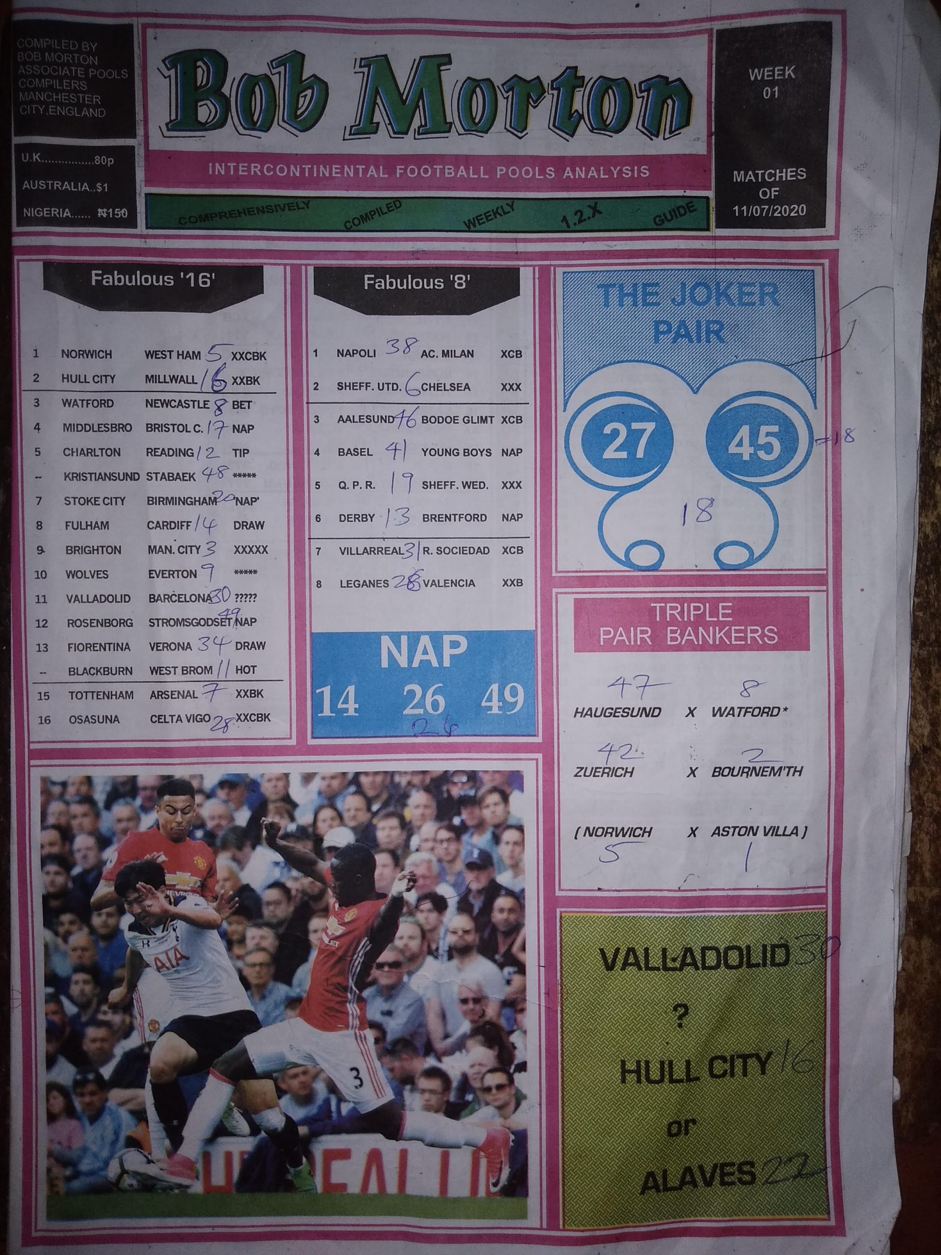 Week 01 Pools RSK Papers 2020: Soccer, Bob Morton, Capital Intl ...