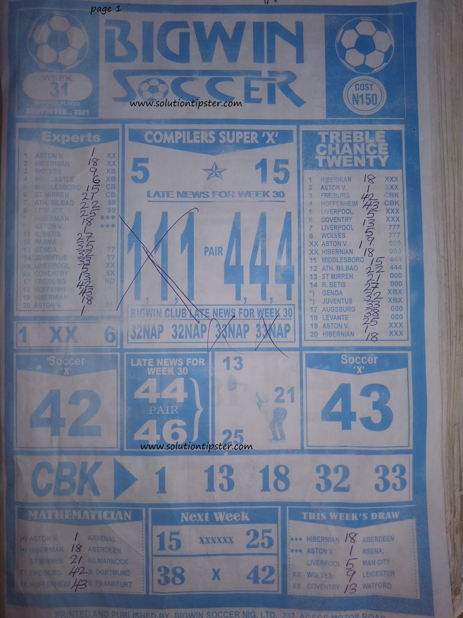 Week 31 Pools RSK Papers 2021: Soccer, Bob Morton, Capital Intl ...