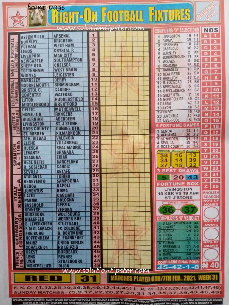Week 31 Pools RSK Papers 2021: Soccer, Bob Morton, Capital Intl ...