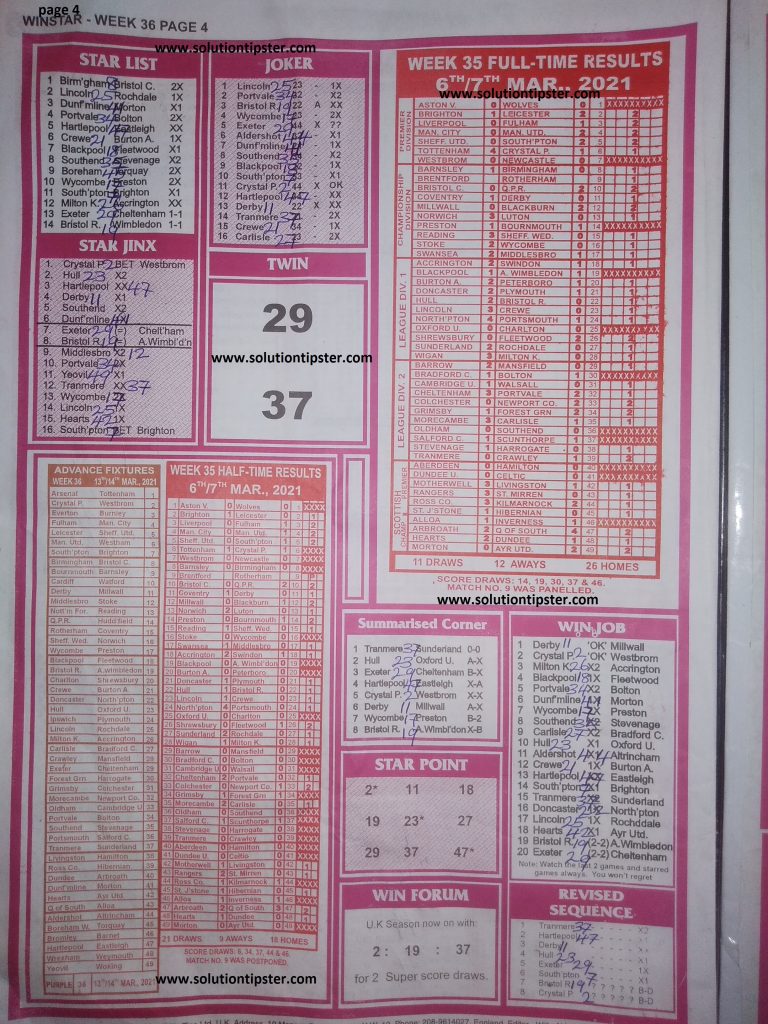 Week 36 Pools RSK Papers 2021: Soccer, Bob Morton, Capital Intl ...