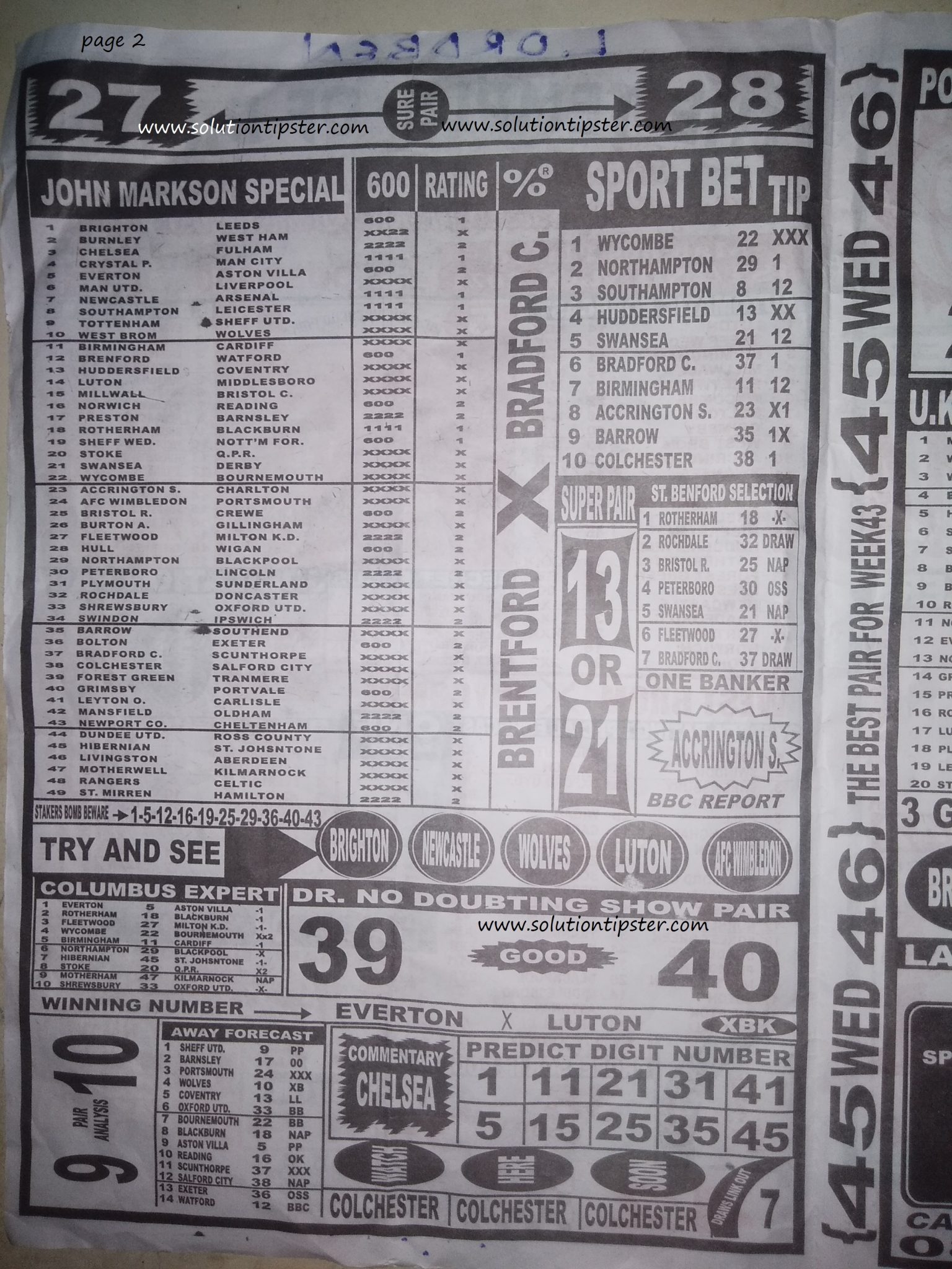 Week 43 Pools RSK Papers 2021: Soccer, Bob Morton, Capital Intl ...