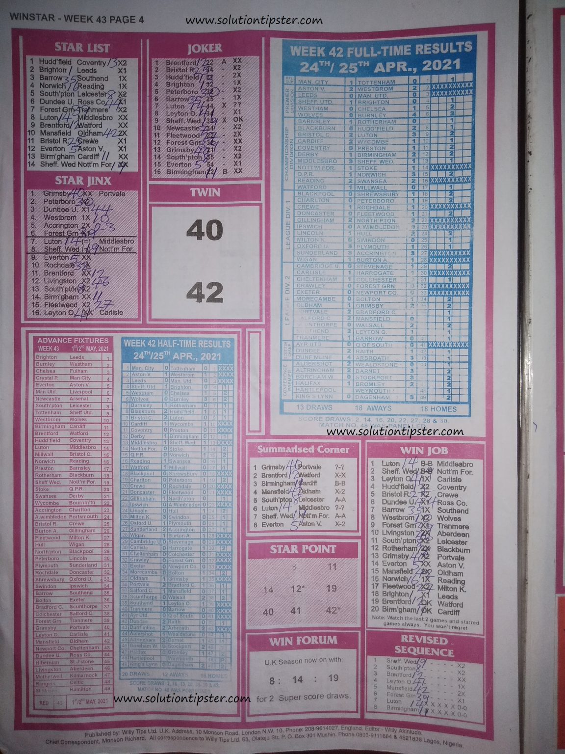 Week 43 Pools RSK Papers 2021: Soccer, Bob Morton, Capital Intl ...
