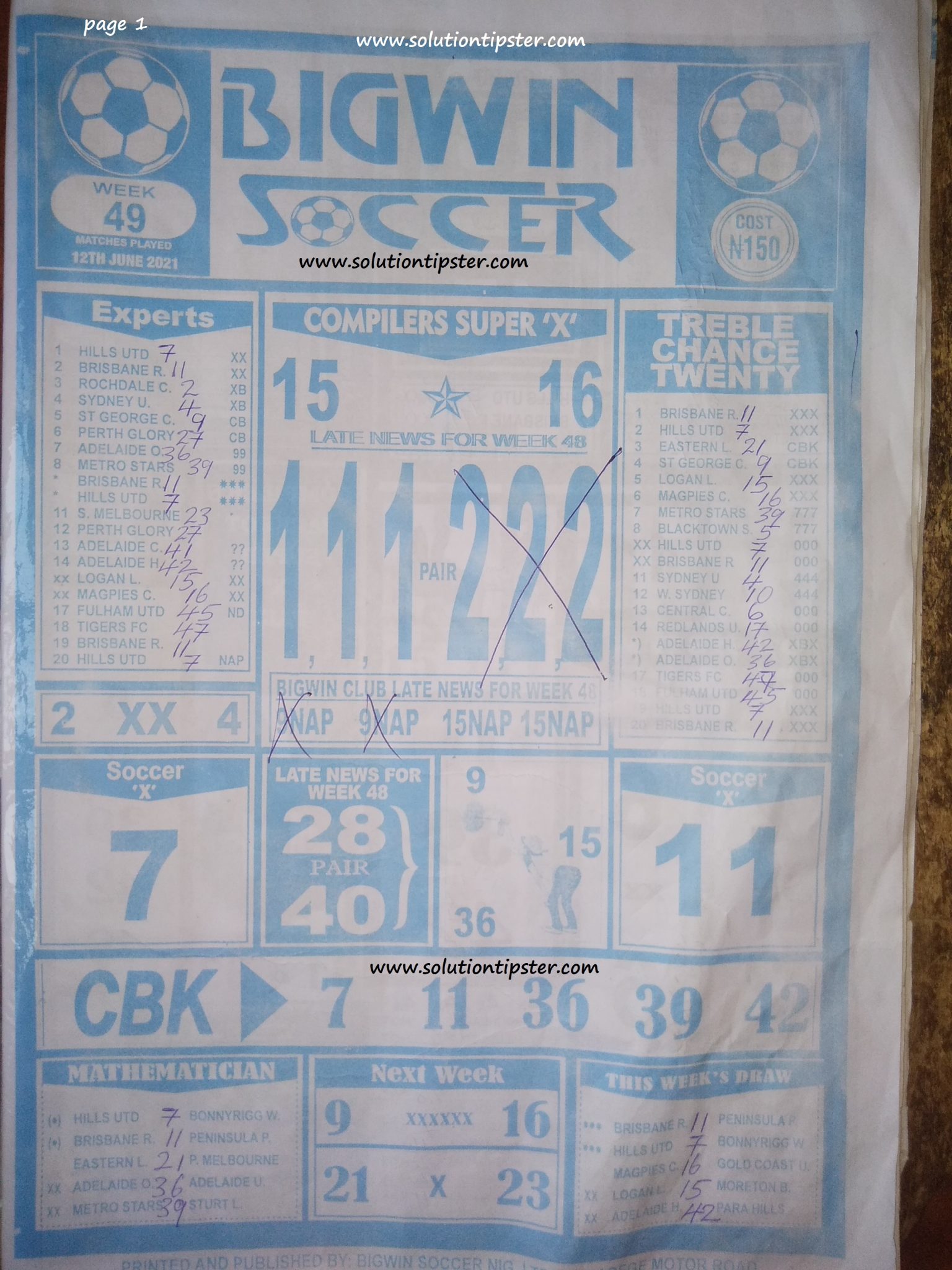 Week 49 Pools RSK Papers 2021: Soccer, Bob Morton, Capital Intl ...