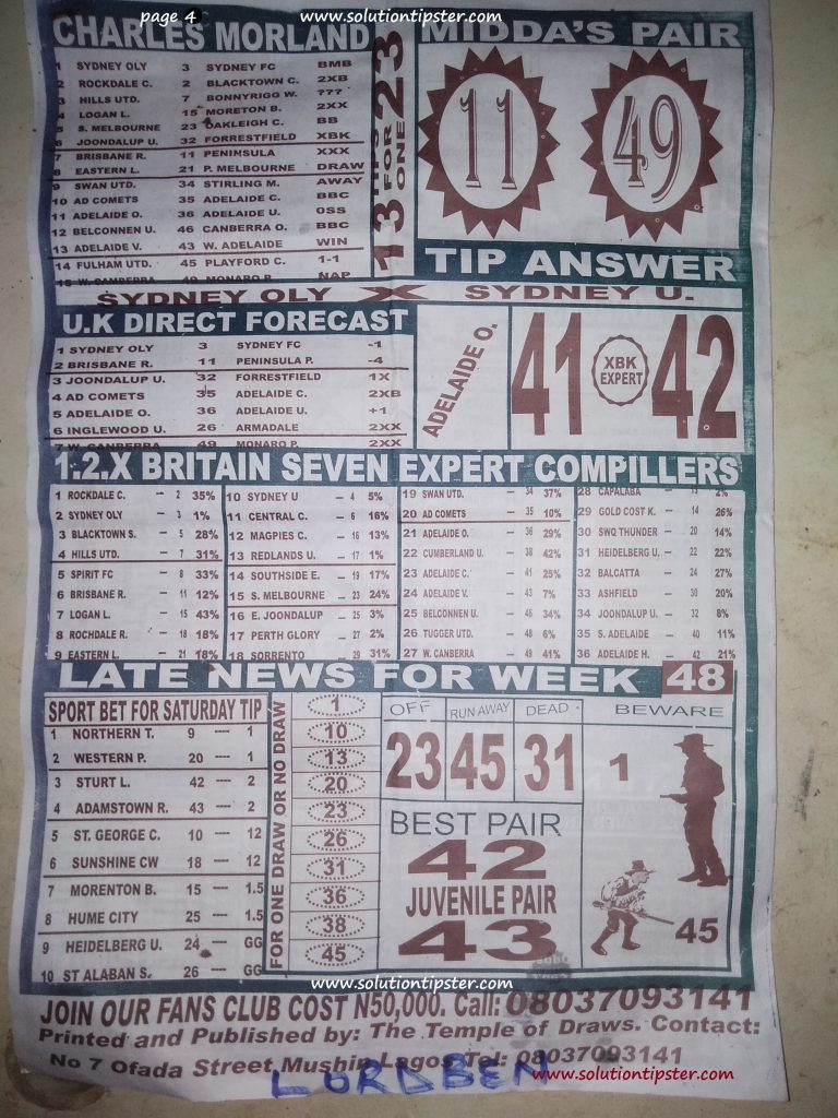 Week 49 Pools RSK Papers 2021: Soccer, Bob Morton, Capital Intl ...