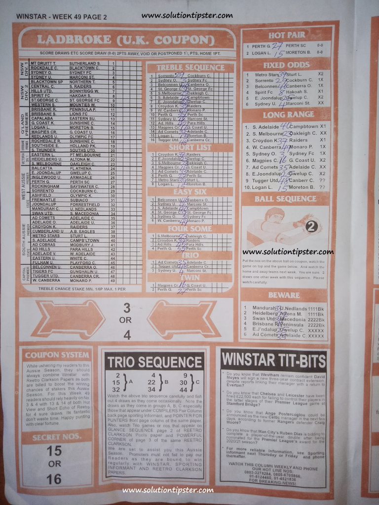 Week 49 Pools RSK Papers 2021: Soccer, Bob Morton, Capital Intl ...