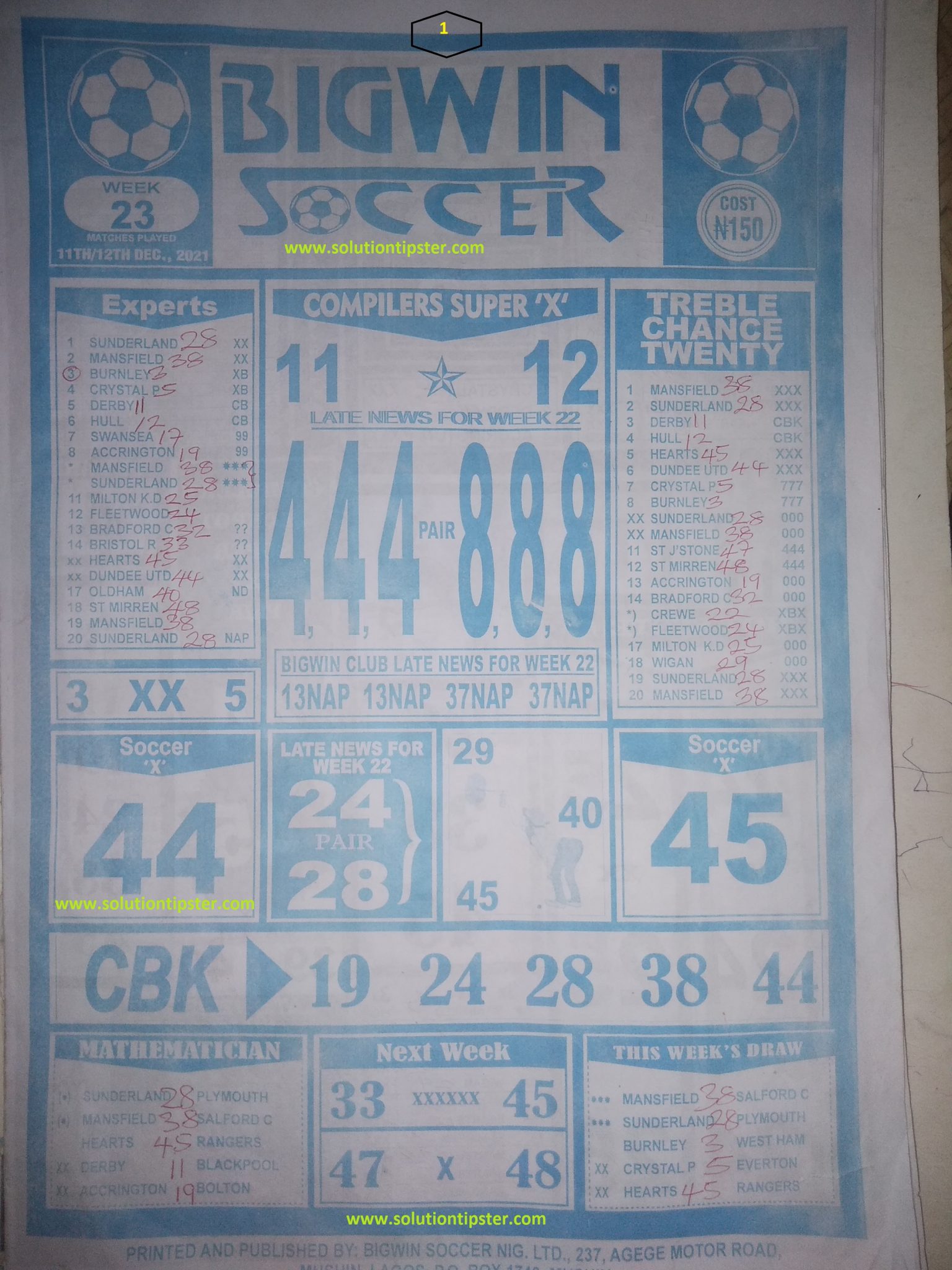 Week 23 Pools RSK Papers 2021: Soccer, Bob Morton, Capital Intl ...