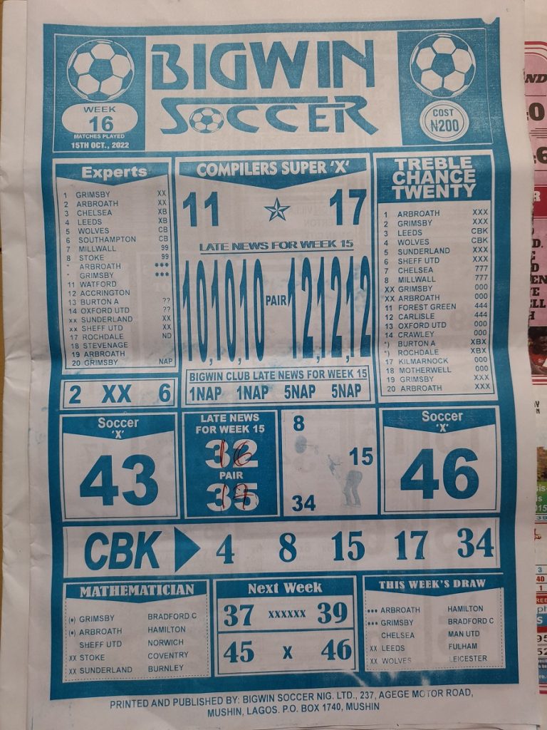 Week 16 Pools RSK Papers 2022: Soccer, Bob Morton, Capital Intl ...