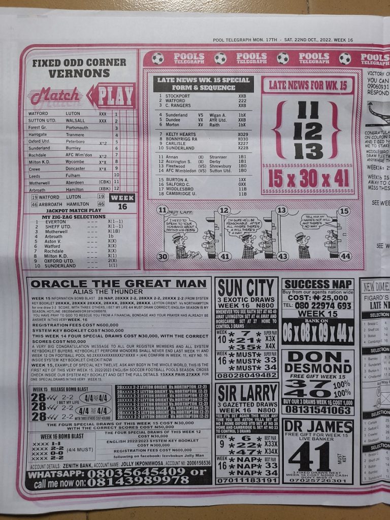 Week 16 Pools RSK Papers 2022: Soccer, Bob Morton, Capital Intl ...