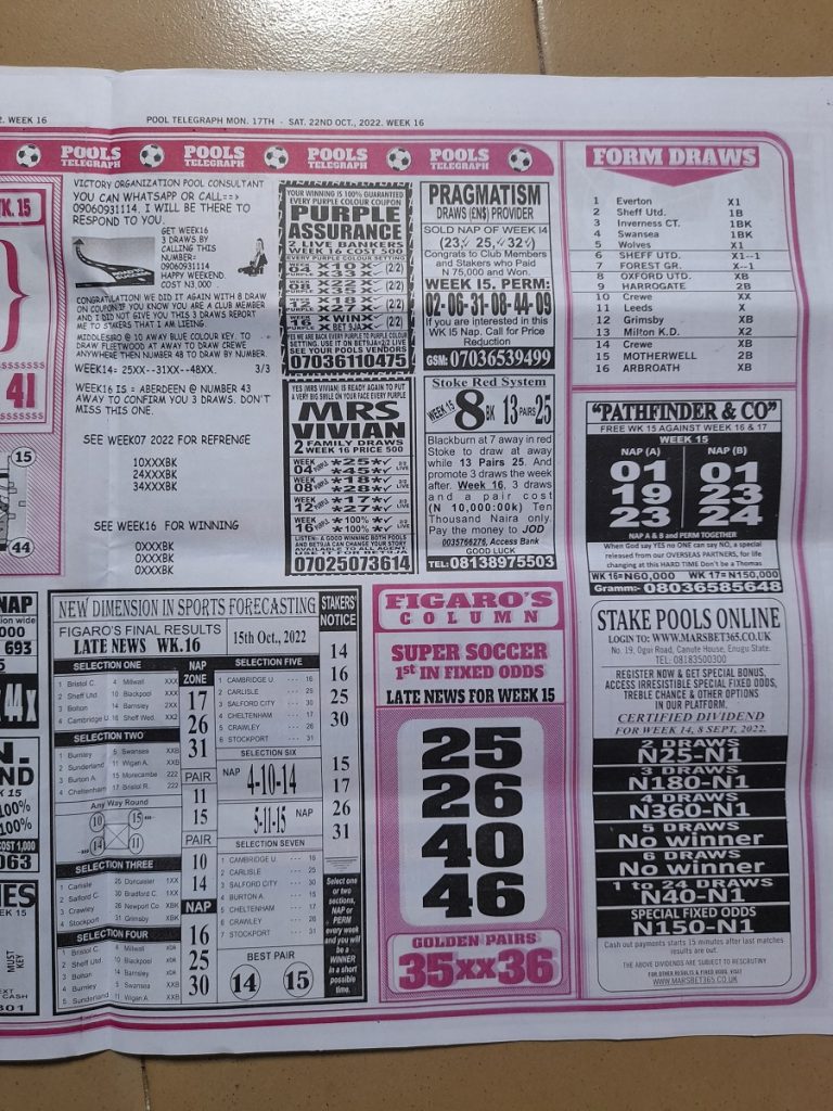 Week 16 Pools RSK Papers 2022: Soccer, Bob Morton, Capital Intl ...