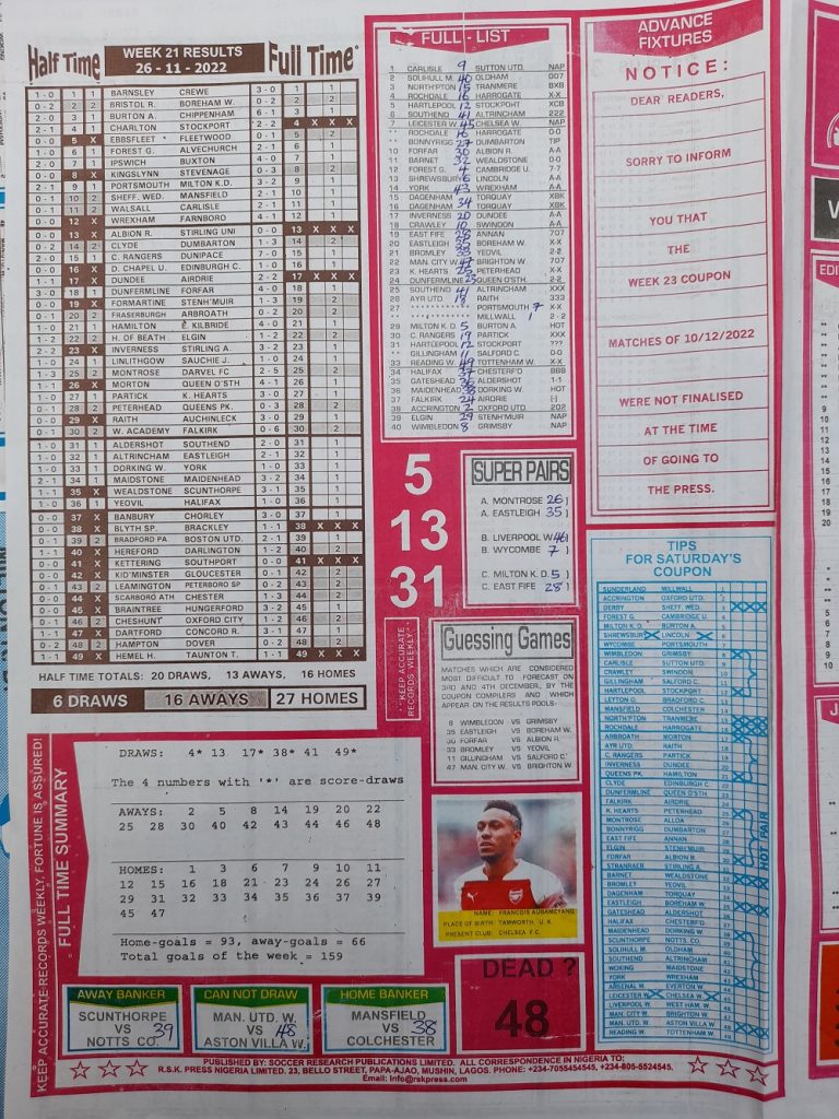 Week 22 Pools RSK Papers 2022: Soccer, Bob Morton, Capital Intl ...