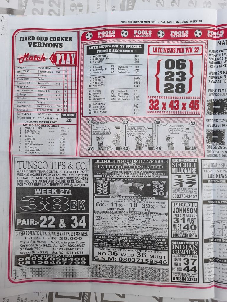 Week 28 Pools RSK Papers 2023: Soccer, Bob Morton, Capital Intl ...