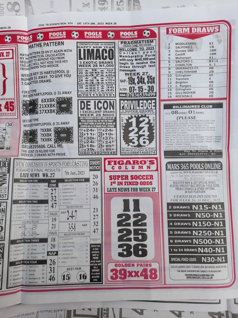 Week 28 Pools RSK Papers 2023: Soccer, Bob Morton, Capital Intl ...