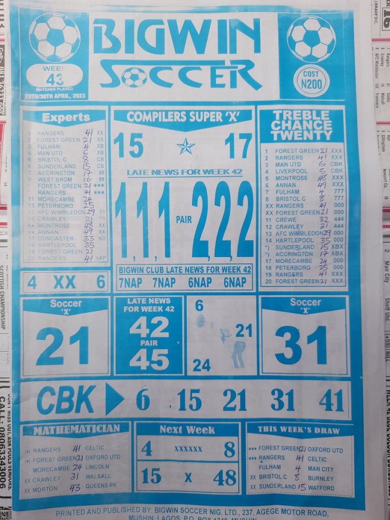 Week 43 Pools RSK Papers 2023: Soccer, Bob Morton, Capital Intl ...