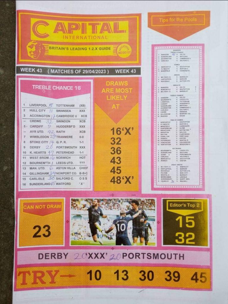 Week 43 Pools RSK Papers 2023: Soccer, Bob Morton, Capital Intl ...