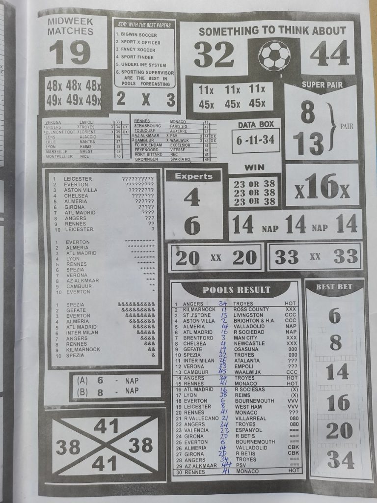 Week 47 Pools RSK Papers 2023: Soccer, Bob Morton, Capital Intl ...