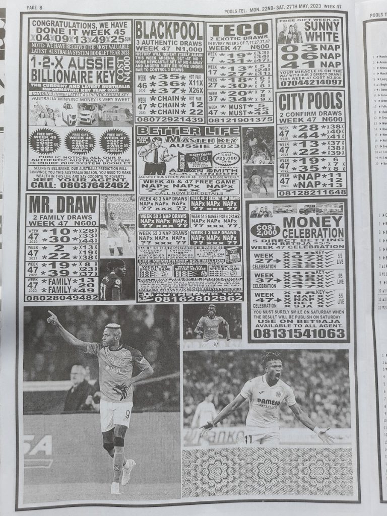 Week 47 Pools RSK Papers 2023: Soccer, Bob Morton, Capital Intl ...