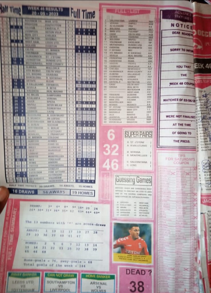 Week 47 Pools RSK Papers 2023: Soccer, Bob Morton, Capital Intl ...