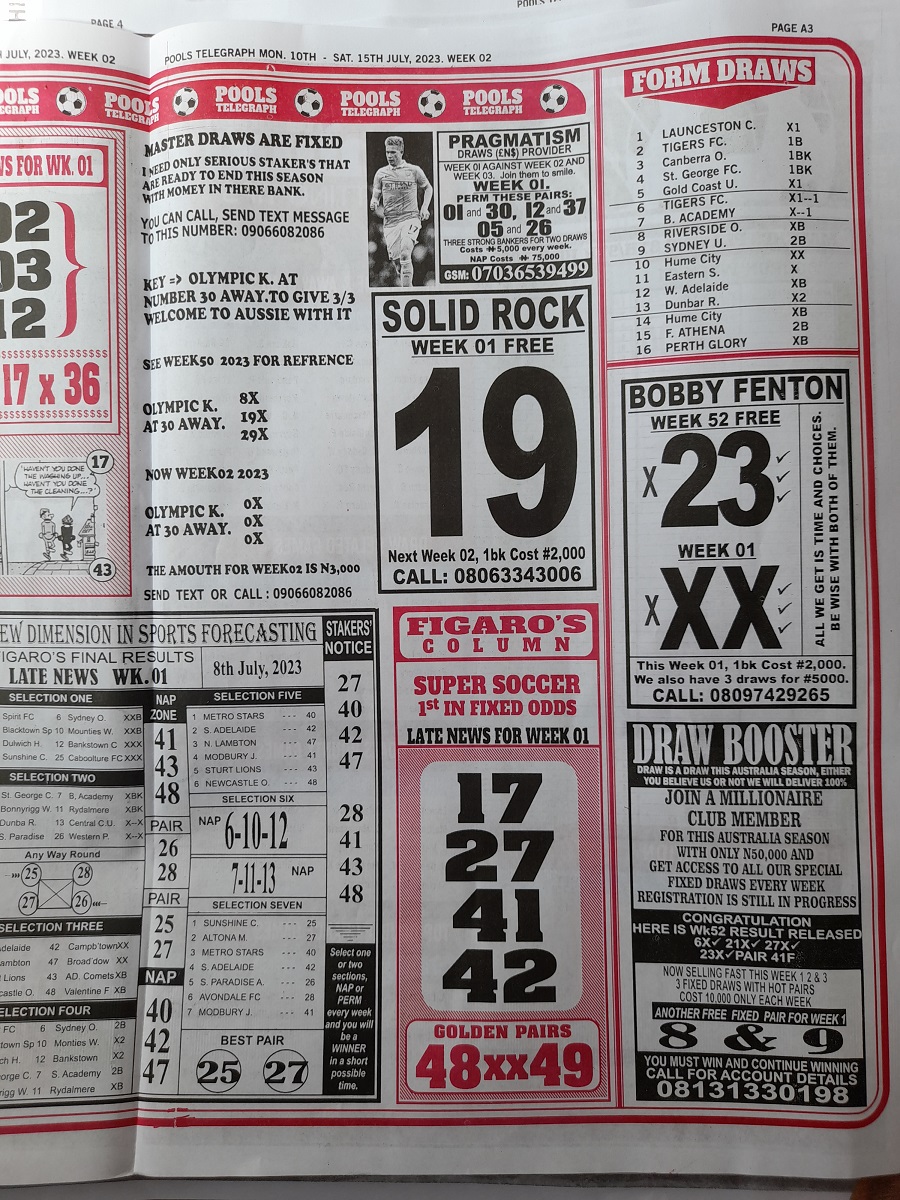 Week 2 Pools RSK Papers 2023: Soccer, Bob Morton, Capital Intl, Winstar ...