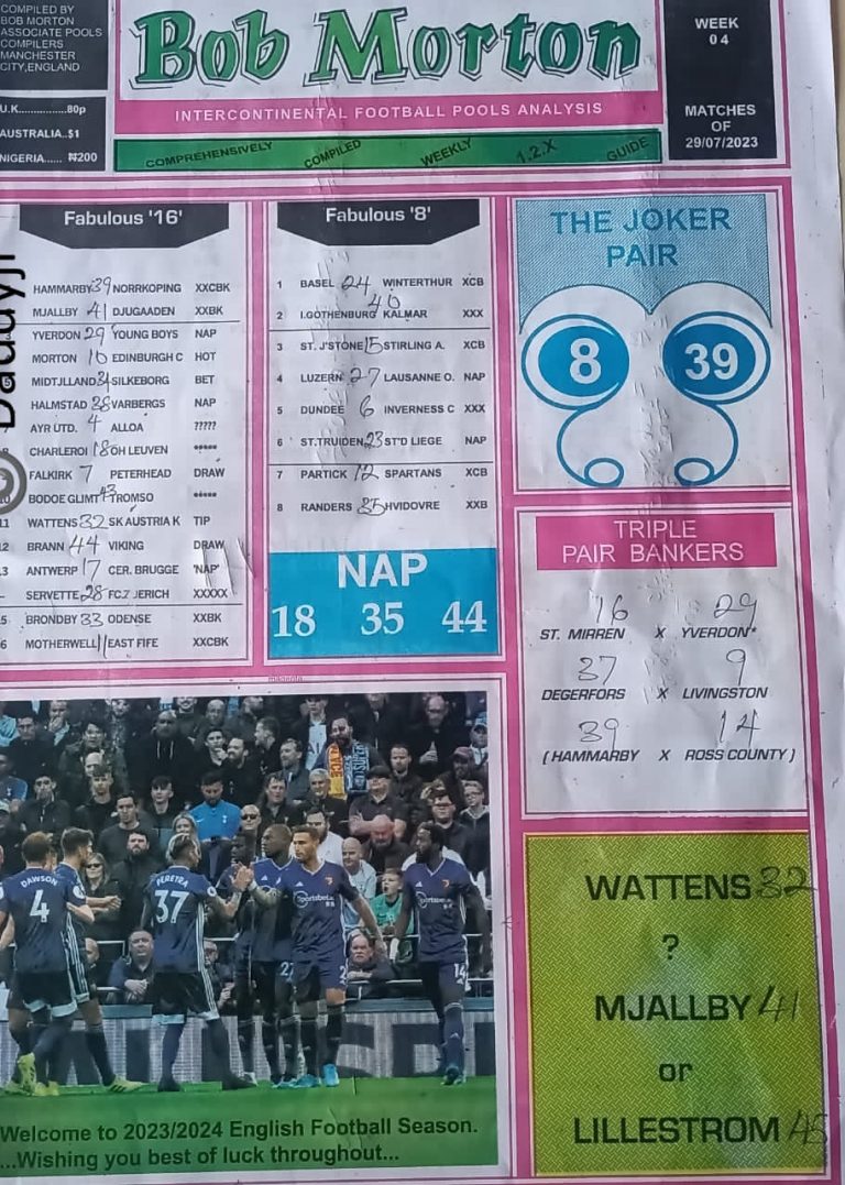 Week 4 Pools RSK Papers 2023: Soccer X Research, Bob Morton, Capital ...