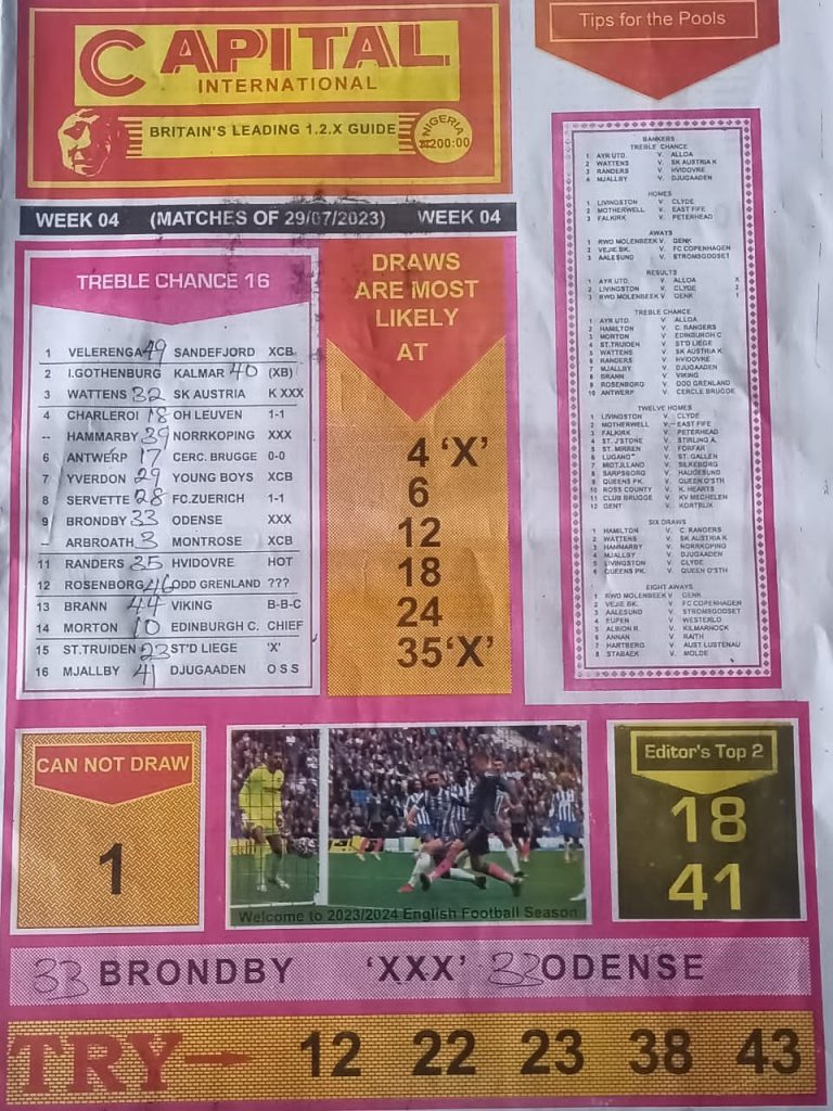 Week 4 Pools RSK Papers 2023: Soccer X Research, Bob Morton, Capital Intl, Winstar, BigWin ...