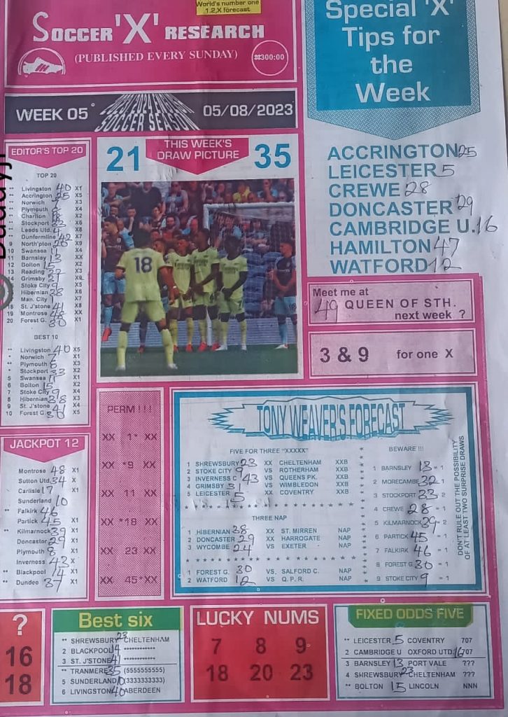 Week 5 Pools RSK Papers 2023: Soccer X Research, Bob Morton, Capital ...