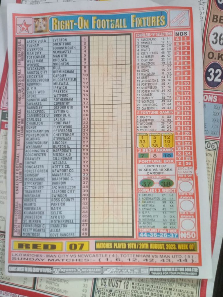 Week 7 Pools RSK Papers 2023: Soccer X Research, Bob Morton, Capital Intl, Winstar, BigWin ...