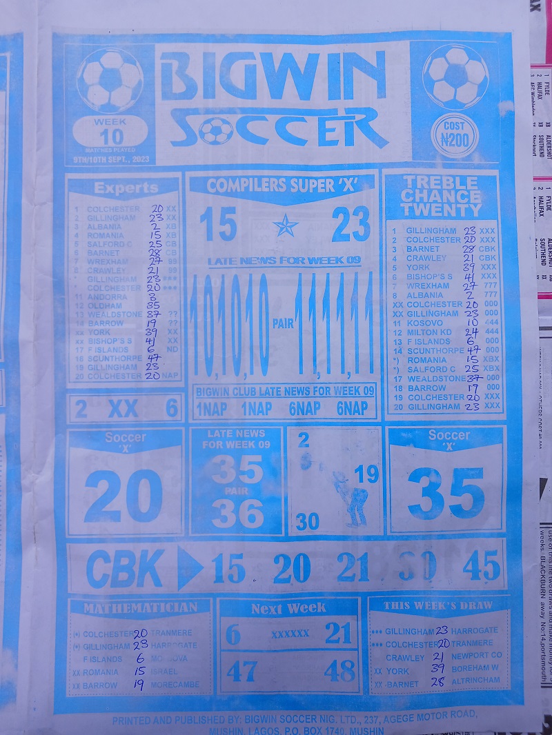 Week 10 Pools RSK Papers 2023: Soccer X Research, Bob Morton, Capital Intl, Winstar, BigWin ...