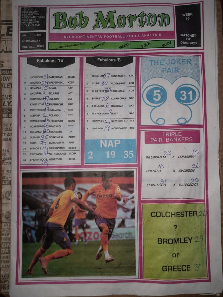 Week 10 Pools RSK Papers 2023: Soccer X Research, Bob Morton, Capital Intl, Winstar, BigWin ...