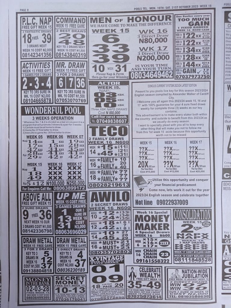 Week 16 Pools RSK Papers 2023: Soccer X Research, Bob Morton, Capital ...